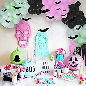 HPWF Green Black Pink Balloon Garland Arch Kit-140Pcs Halloween Balloon Garland With Fake Spiders Bat Stickers for Halloween Wedding Girl Baby Shower Little Boo Party Decorations …