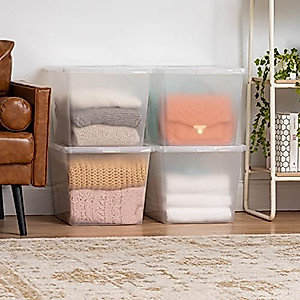 IRIS USA 36 Quart Plastic Storage Bin Tote Organizing Container with Latching Lid, Stackable and Nestable, Clear, 4 Pack