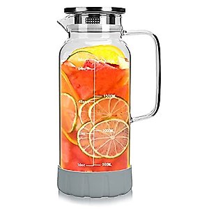BOQO Glass Pitcher 68oz/2000ml,Pitcher with lid and Precise Scale Line,Tea Pitcher,Glass Water Jug,Glass Water Pitcher,with Particular Coaster.