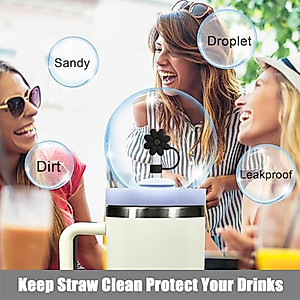 SpexArt Flower Straw Covers Toppers for Stanley Cups 30&40 Oz Tumbler Accessories 4PCS Silicone Straw Caps Reusable Straw Tips Protectors for Stanley Cup 10mm 0.4in Straws,Black