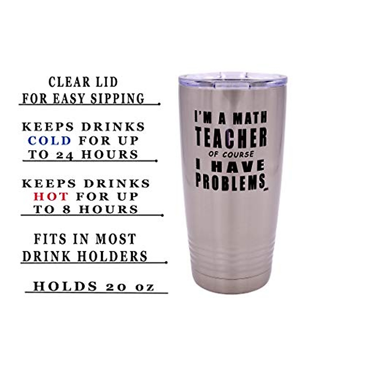 Rogue River Tactical Funny Math Teacher Problems Large 20 Ounce Stainless Steel Travel Tumbler Mug Cup w/Lid School Professor Teaching Educator Gift