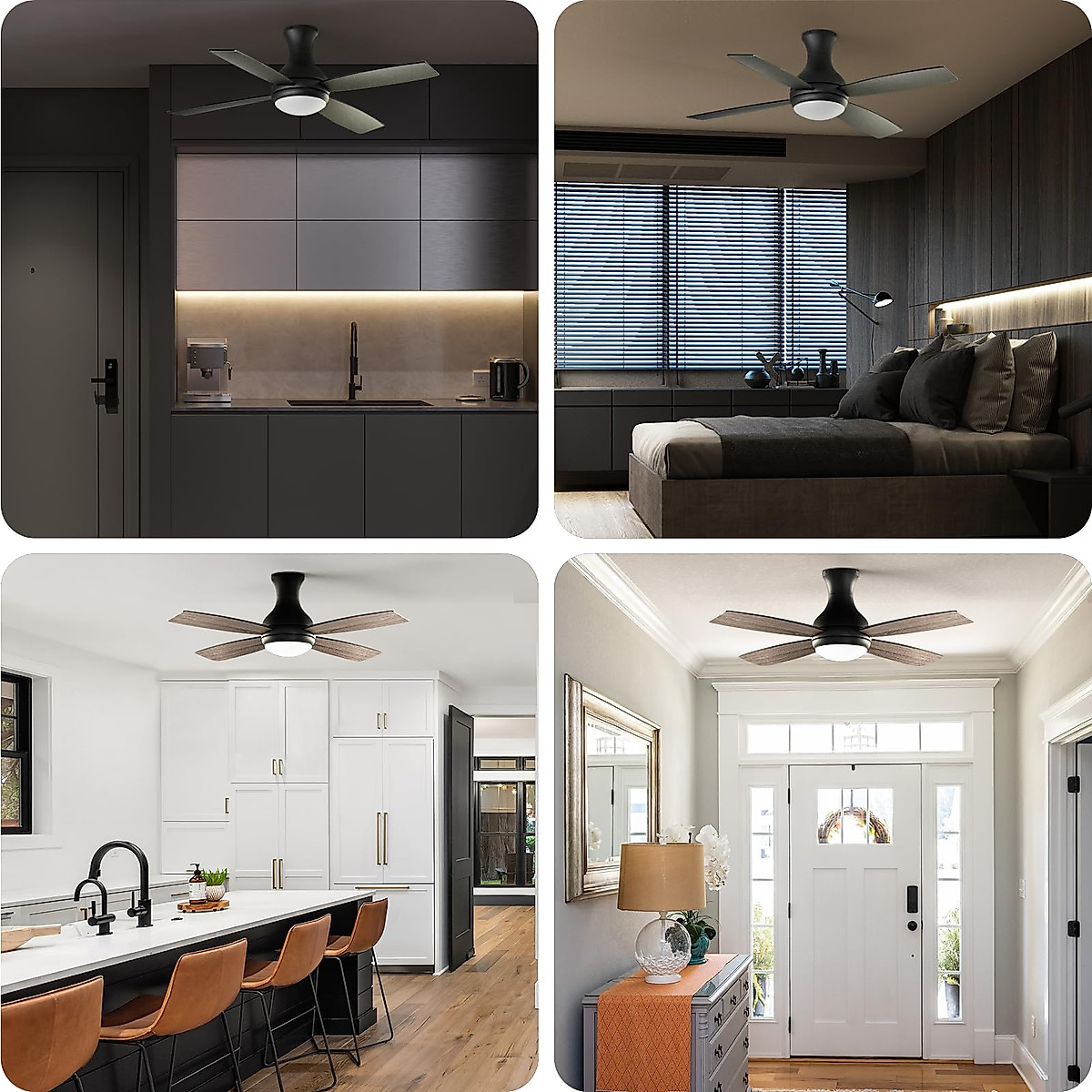 Consciot 52 Inch Ceiling Fan With Lights, Modern Black Ceiling Fan, Remote Control, Quiet Reversible DC Motor, Flush Mount, Dimmable 3CCT LED Light, Double Finish Blade, For Indoor Bedroom Living Room