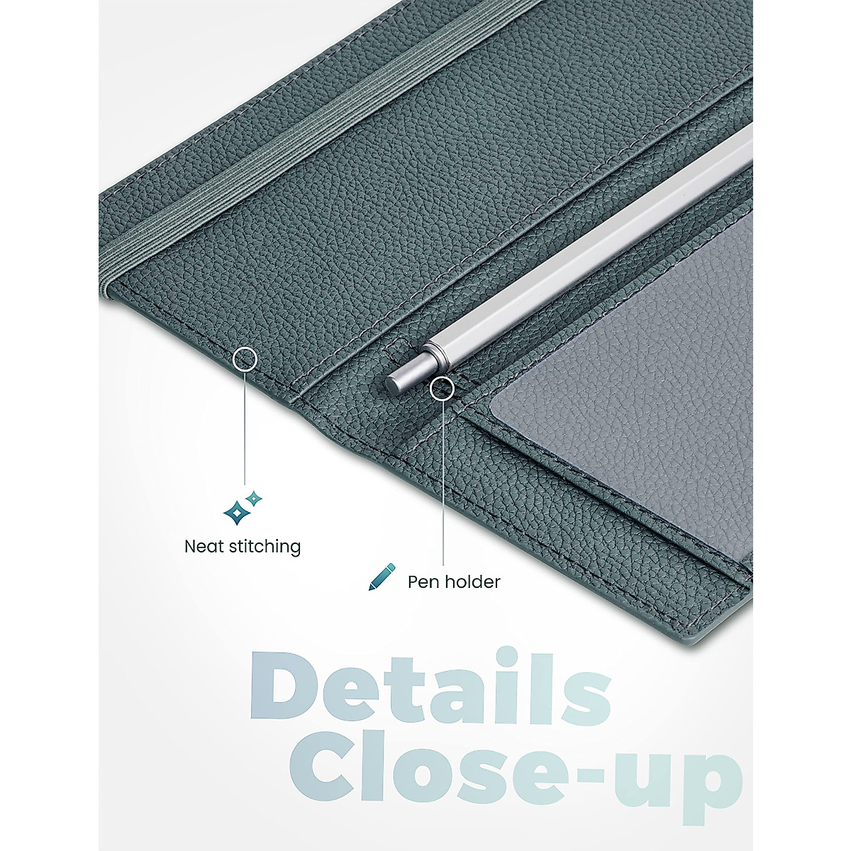 Yarnic Checkbook Cover for Personal Checkbook, Checkbook Holder with Pen Holder & Built-in Clear Plastic Divider for Duplicate Checks (Vert Gris)