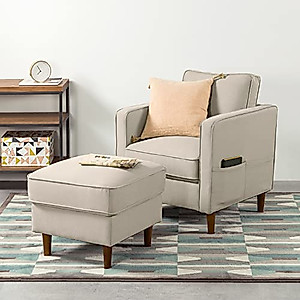 Mellow HANA Modern Linen Fabric Loveseat / Sofa / Couch with Armrest Pockets, Sand Grey