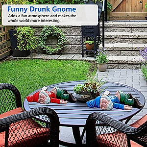 Jauay 9.5'' Tall Funny Drunk Garden Gnome Dwarf Creative Garden Gnome Statues Decoration Sculpture Yard Decor Landscape Porch Outdoor Lawn Decoration Novelty Outside Gift (Blue)