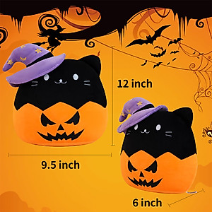 Gudisi Halloween Black Cat Plush Pumpkin Pillow Halloween Decoration and Gift for Kids, Girls & Boys