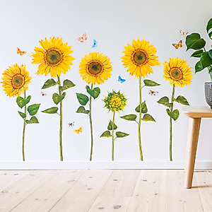 DECOWALL DS9-1905 Watercolour Sunflower Kids Wall Stickers Wall Decals Peel and Stick Removable Wall Stickers for Kids Nursery Bedroom Living Room décor