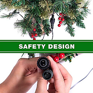 AsterOutdoor Pre-lit Christmas Tree 4ft Artificial Potted Fir with Lights Holly Berries Pine Cones Stands for Indoor Porch Table, Xmas Holiday Decoration, Easy Assembly