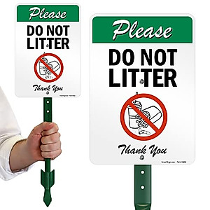 SmartSign 10 x 7 inch “Please Do Not Litter - Thank You” Yard Sign with 18 inch Stake, 40 mil Laminated Rustproof Aluminum, Multicolor, Set of 1, Made in USA