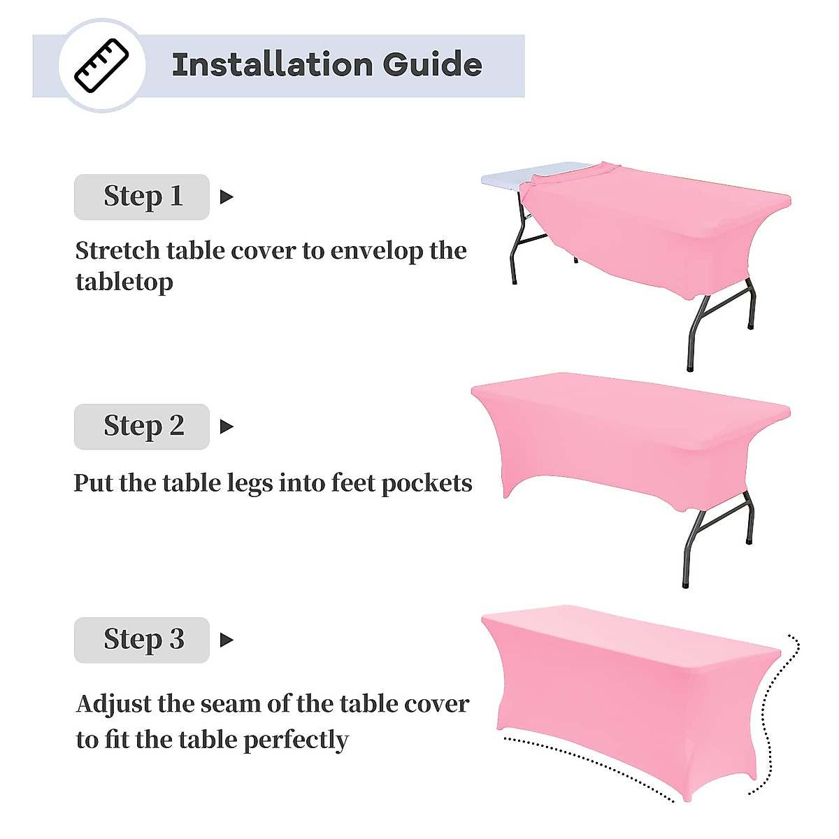 KSK 6 FT Pink Spandex Stretchable Table Cover, Wrinkle Resistant Washable Rectangular Fitted Table Cloths for Parties, Banquet, Massage Bed, Wedding and Festival