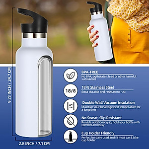 Volhoply 17oz Insulated Water Bottle Bulk 8 Pack,Stainless Steel Kids Water Bottles with Straw Lid,Reusable Metal Thermos Water Bottle,Double Wall Vacuum Sports School Flask Keep Cold(White,8 Set)