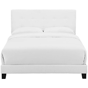 Modway Amira Tufted Fabric Upholstered Twin Bed Frame With Headboard In White