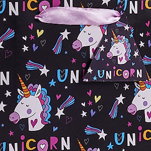 JWSCYSY 12.6" Large Gift Bag with Card and Tissue Paper - Black Pink Unicorn Gift Bag for Girls Birthday.