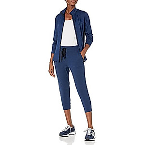 Amazon Essentials Women's Brushed Tech Stretch Crop Jogger Pant (Available in Plus Size), Navy Space Dye, Large