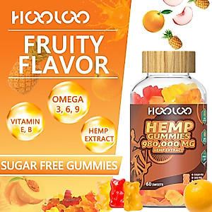HOOLOO Hemp Gummies 980,000 Fruity, Sugar Free Hemp Gummy Bears for Adults, Made in USA