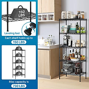 5-Tier Wire Shelving Unit Storage Shelves Heavy Duty Metal Shelf 24"L x 14"W x 60"H Utility Steel Organizer Rack NSF Garage Shelving with Leveling Feet for Kitchen, Garage, Bathroom, Laundry, Black