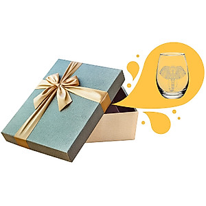 Cunhill 2 Pieces Elephant Stemless Wine Glass Hand Etched Elephant Glass Clear Stemless Wine Glass Coffee Cup, Presents for Women Men (15.2 oz, Classic Style)