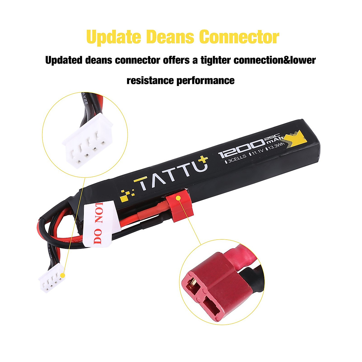 TATTU 11.1V LiPo Airsoft Stick Battery with Deans Connector,3S 1200mAh 25C Battery Pack for Airsoft Gun