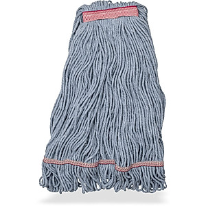 SPARTA Flo-Pac Cotton Mop Head, Loop-Ended, Wide Band with 1" Red Band for Organized Cleaning, Large, Blue