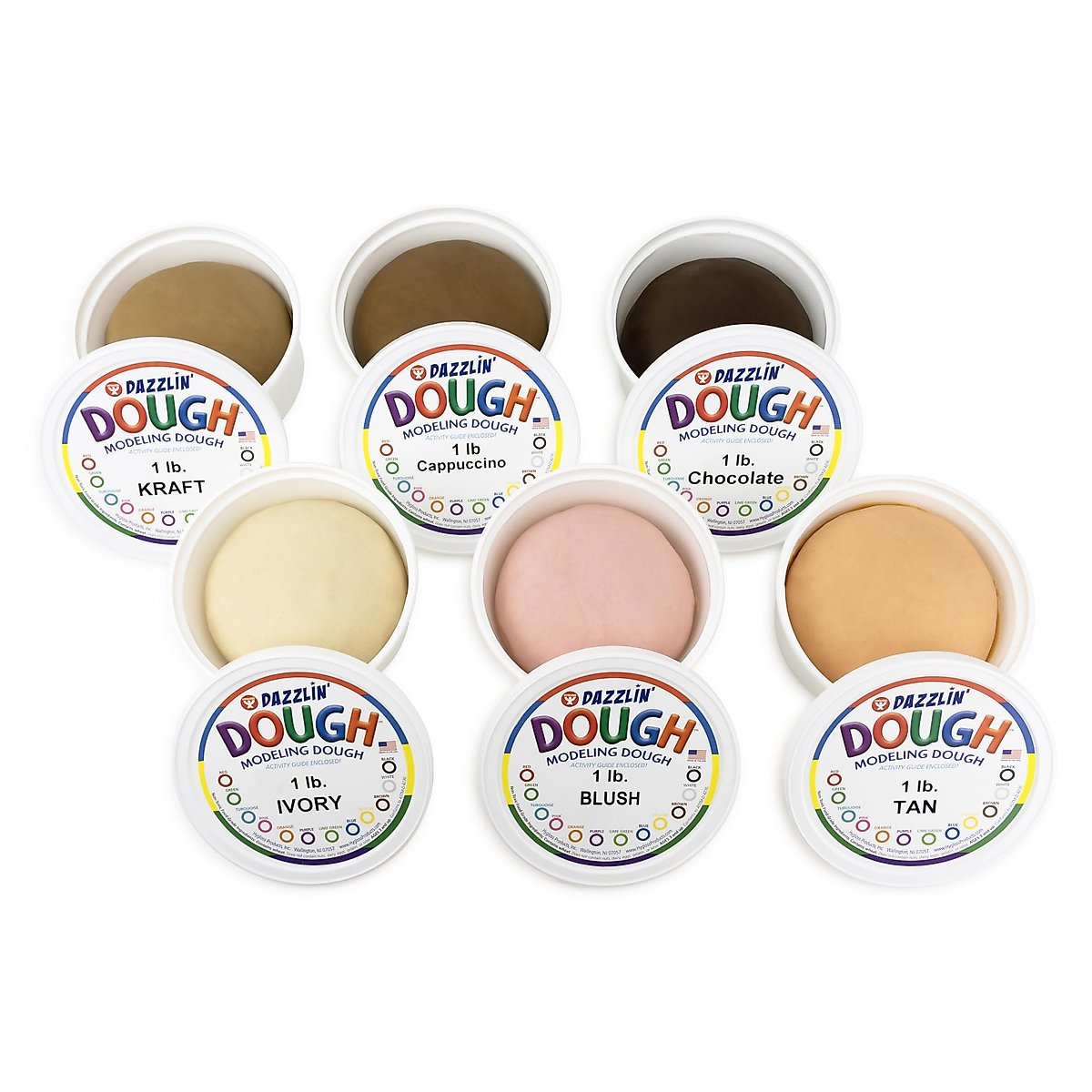 Hygloss Products Unscented Dazzlin' Dough Modeling Clay, Unscented, Safe & Non Toxic, 1 lb of 6 Various Skin Inspired Colors for Arts & Crafts, Multicultural Projects, Learn & Play (4716)