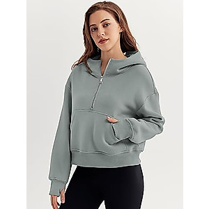 Trendy Queen Womens Hoodies Quarter Half Zip Pullover Oversized Sweatshirts Half With Pockets Fall Clothes GreyGreenM
