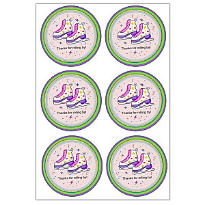 Thank You for Rolling by Stickers Labels, 2 inch Circle Roller Skate Birthday Favor Thank You Stickers for Envelope Seals Goodie Bags Ice Skating Party Favors Labels, Party Sticker for Kids (120 Pcs)