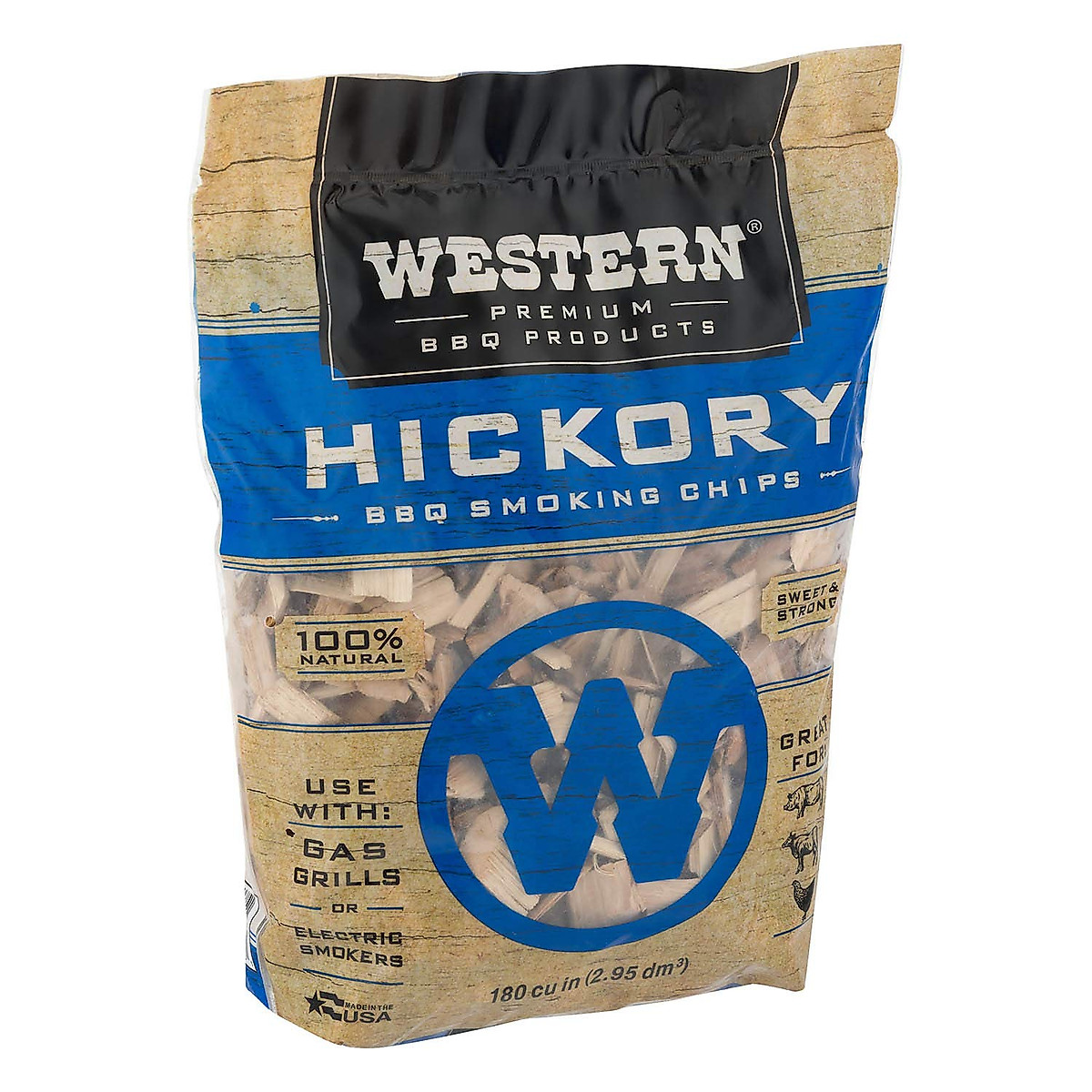 Western Premium BBQ Products Hickory BBQ Smoking Chips, 180 cu in, 6 pack