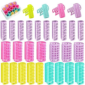 30 Pieces Snap on Plastic Hair Rollers Curlers Hairdressing Rollers for Short Long Hair Self Holding Rollers No Heat Curlers for DIY Hairdressing Hair(5 Sizes)