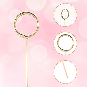 NQEUEPN 40pcs Flower Card Holder Stick, Metal Wire Floral Picks Round Photo Clip Holder Gold Photo Holders for Flower Arrangements Wedding Cake Toppers Table Number Card Note Birthday Party