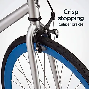 Schwinn Stites Fixie Adult Commuter Road Bike, Single-Speed, 58cm/Large Steel Stand-Over Frame, 700c Wheels, Flip-Flop Hub, Silver