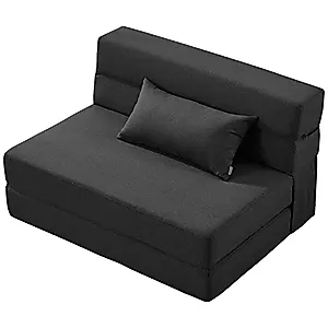 SUYOLS Folding Sofa Bed with Pillow - Convertible Chair Floor Couch & Sleeping Mattress - Foldable Memory Foam Sleeper for Living Room/Dorm/Guest Room/Home Office/Apartment/Upstairs Loft, Dark Grey