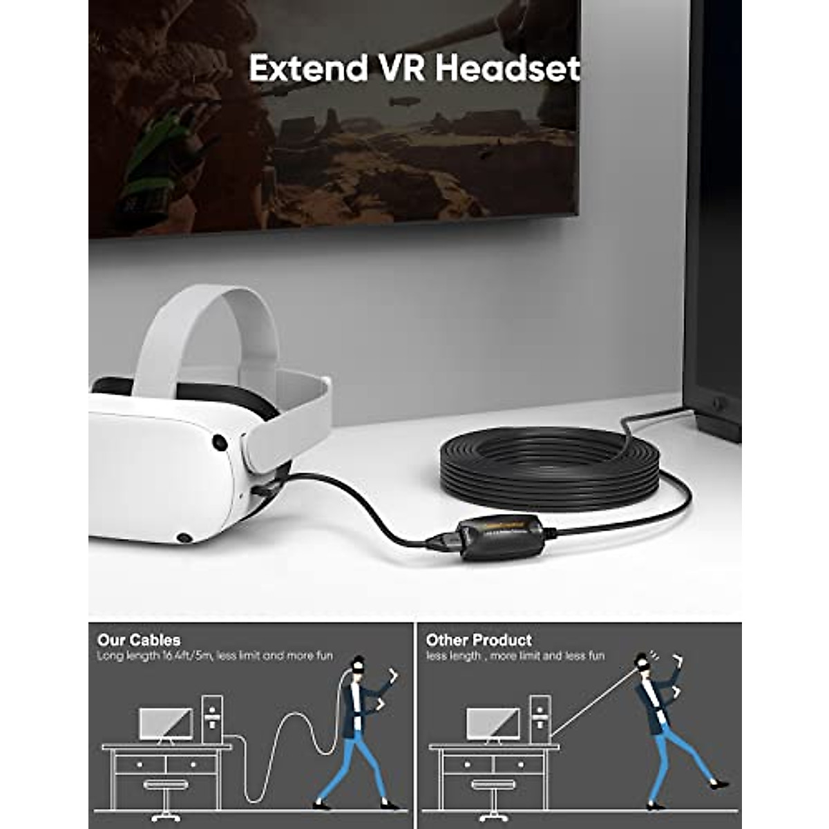 CableCreation Active USB 3.0 Extension Cable 16.4 FT, USB 3.0 Extender Male to Female Cord with Signal Booster, Compatible with Oculus Quest 2, and Rift Sensor, Steam VR, Gaming PC, 5 Meters