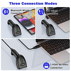 Bluetooth Wireless Barcode Scanner Versatile 3-in-1 (2.4Ghz Bluetooth6.0 Wireless+USB 2.0 Wired) Rechargeable symcode 1D Laser Barcode Reader USB Handheld Bar Code Scanner Wireless Barcode Reader