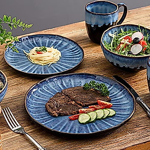 KOOV Ceramic Dinnerware Sets of 16, Plates and Bowls Sets for 4, Dish Set with Dinner Plates, Dessert Plates, Microwave and Dishwasher Safe, Bowls and Cups for Party, Reactive Glaze (Variable Blue)