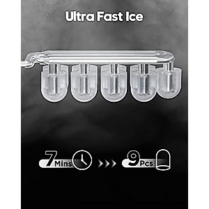 Silonn Countertop Ice Maker Machine with Handle, Portable, Makes up to 27 lbs. of Ice Per Day, 9 Cubes in 7 Mins, Self-Cleaning with Ice Scoop and Basket