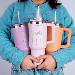 Mothers Day Gifts for Grandma, Personalized Grandma's Garden 40 Oz Tumbler with Birth Flowers, Nana's Tumbler 10 Colors - Up to 6 Flowers, Engraved Stainless Steel Travel Mug with Handle and Straw