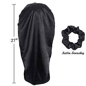 Long Braids Satin Bonnet Jumbo Sleep Cap to Protect Hair Black
