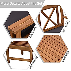 Outsunny 4 Piece Acacia Wood Outdoor Patio Furniture Set with 2 Armchairs, 1 Sofa, & 1 Coffee Table, Cushions Included