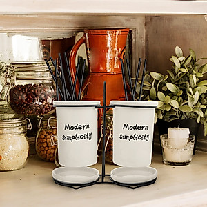 Angoily White Storage Box Ceramic Spoon Caddy Utensil Holder Japanese Countertop kitchen Utensils Organizer Chopstick Canister Cutlery Holder For Forks Knives Spoons Easy Chopsticks