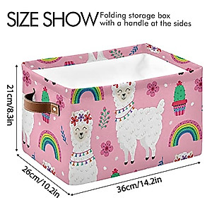 senya Alpaca Rainbow Camel Storage Basket Storage Bin Storage Cube Box Durable Canvas Basket Organizer with Handles for Shelf Closet Bedroom Home Office
