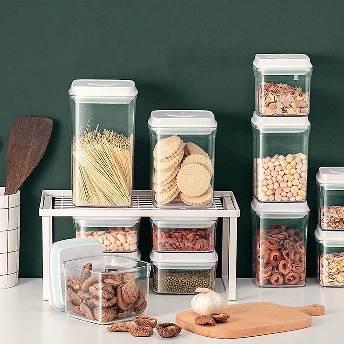 Vhorate Pop Up Food Storage Containers with Lids, Pop top food storage containers for Pantry Kitchen, Airtight Container Sets With Label BPA Free 8PCS