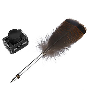 Feather Quill Pen with Ink Writing Dip Ink Pen Quill Pen with Ink Metal Nib Calligraphy Pen Gift Set for Kids