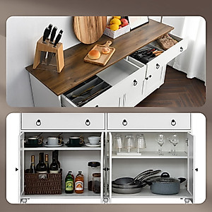 4 EVER WINNER Sideboard Buffet Cabinet, 55” White Coffee Bar Buffet Cabinet with Storage 4 Doors& 2 Drawers, Kitchen Buffet Storage Sideboards Cabinets Table Credenza Cupboard for Living Dining Room