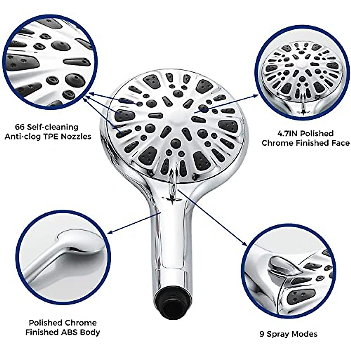 9 Functions Handheld Shower Head Set, High Pressure Shower Head High Flow Handheld Showerhead Set with 59 Inch Hose, Bracket, Tape, Rubber Washers