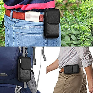 ykooe PU Holster for iPhone 14 13 12 11 Pro Max, XR, XS MAX, 8 Plus Samsung Galaxy S22 S20 S21 FE Note 20 S21 Ultra Plus A13 A12 A32 A42 A52 A53 Moto G Nylon Phone Carrying Pouch with Card, Black