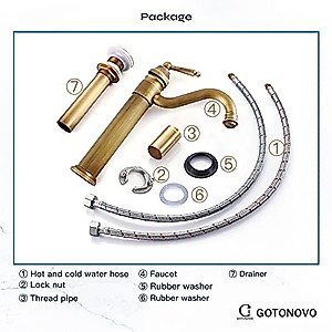 Antique Brass Single Handle Bathroom Sink Faucet Brushed Brass Long Reach Bathroom Faucet Mixer Tap Brushed Brass Pop Up Drain Without Overflow Included Hot and Cold Water