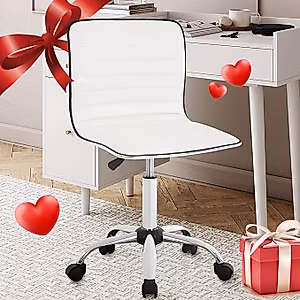 Pazidom Low Back Desk Chair Armless Leather Swivel Office Chair Adjustable Computer Task Chair, Vanity Chair for Makeup Room/Bedroom, White