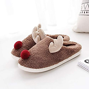 FraftO House Slippers for Men's Cute Cartoon Deer Plush Warm Non-Slip Cotton Shoes Indoor Light Walking Shoes Coffee