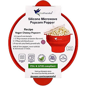 EcoPeaceful Silicone Microwave Popcorn Popper Collapsible Bowl - 100% Pure Silicone - LFGB Food Grade - No Fillers, BPA-free, Vegan, Reusable, Plastic-free, Eco-Friendly