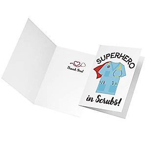Tiny Expressions - Super Hero in Scrubs Card Set for Nurses, Doctors, EMTs and Medical Staff with Envelopes | Full Color Inside and Outside Medical Appreciation Cards (4 Super Hero Thank You Cards)